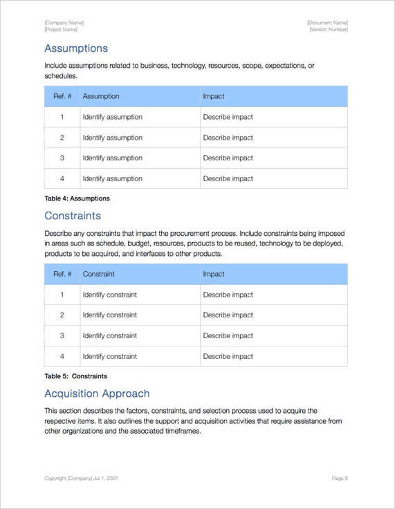 Acquisition Plan template (Apple Pages and Numbers) – Klariti Template Shop