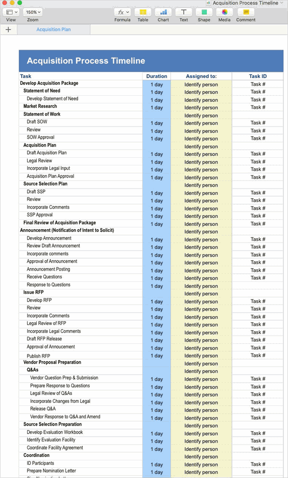 Acquisition Plan template (Apple Pages and Numbers) – Klariti Template Shop