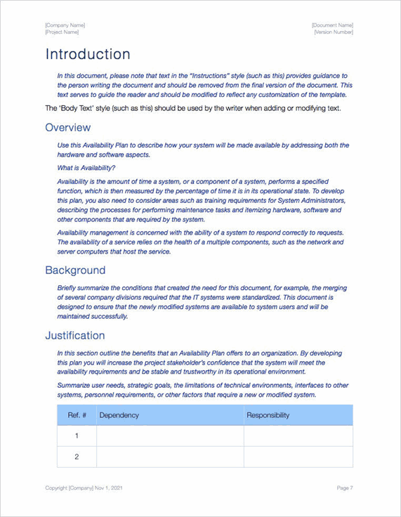 Availability Plan Template (Apple iWork Pages) – Klariti Template Shop