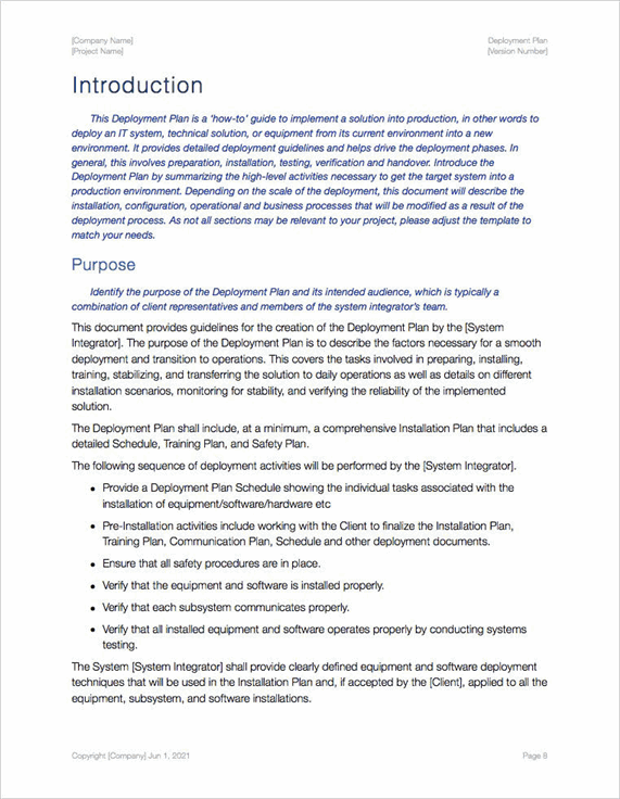 Deployment Plan Template (Apple) – Klariti Template Shop
