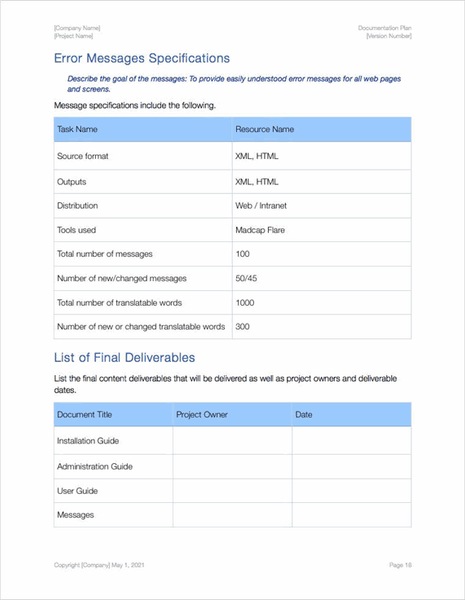 Documentation Plan Template (Apple iWorks) – Klariti Template Shop