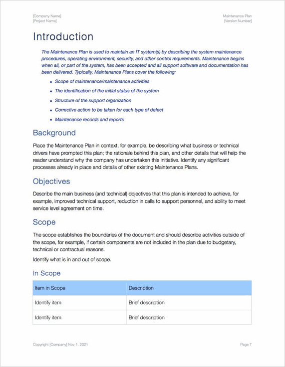 Maintenance Plan Templates (Apple) – Klariti Template Shop