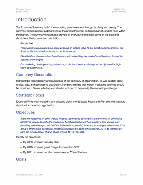 Marketing Plan Templates (Apple iWork and Pages) – Klariti Template Shop