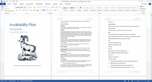 Availability Plan Template (MS Office) – Klariti Template Shop