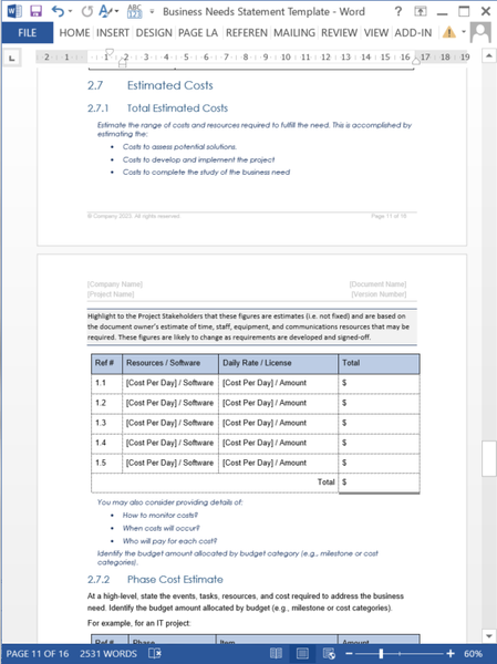Business Needs Statement Template – Klariti Template Shop