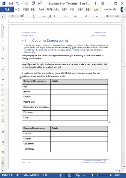 Business Plan Template (MS Office) – Klariti Template Shop