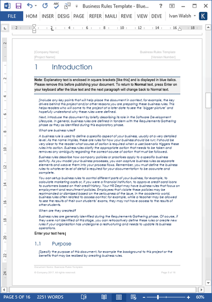 Business Rules Template (MS Office) – Klariti Template Shop