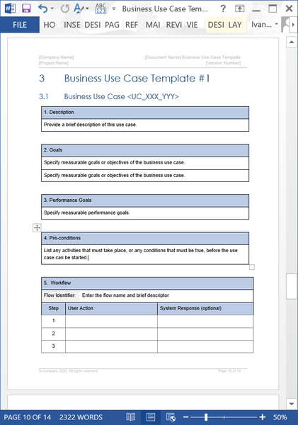 Business Use Case Template (MS Office) – Klariti Template Shop